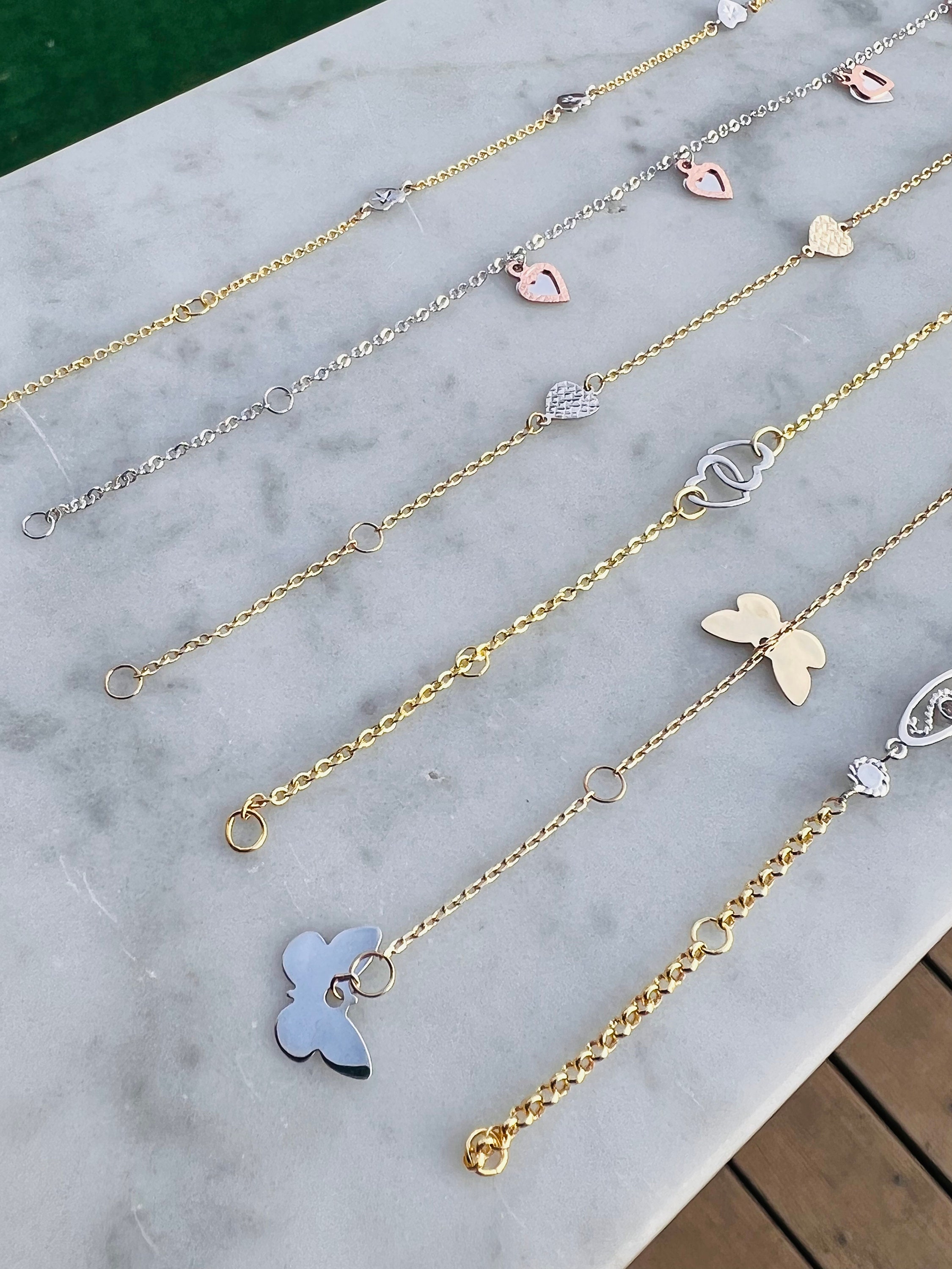 14k Solid Gold Anklet Heart Charm Anklet Two Tone Anklet - Etsy