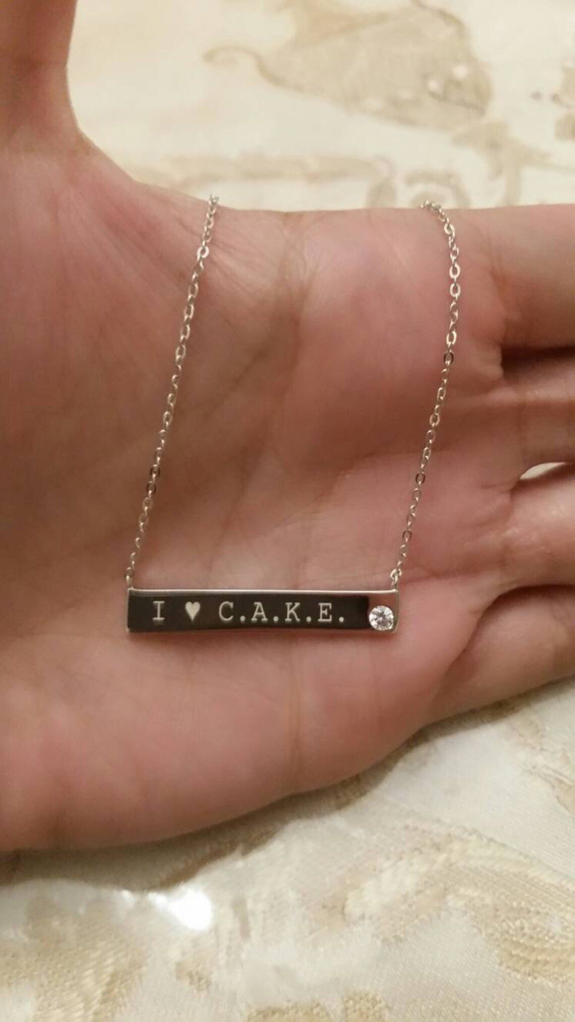 925 Solid Silver Bar Pendant Horizontal CZ Chain Name Plate - Etsy