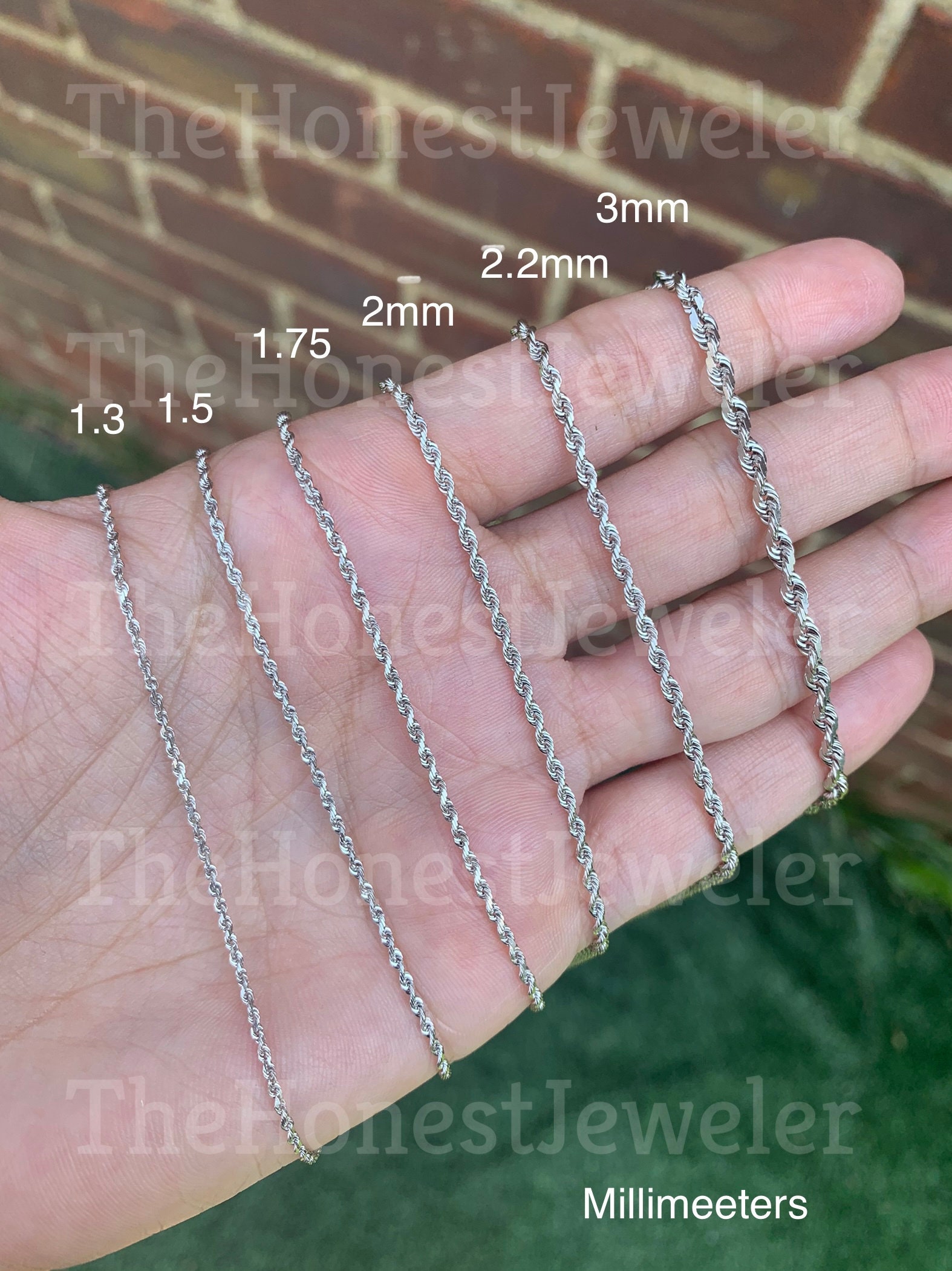 14k Solid White Gold Diamond Cut Twist Rope Chain Royal Rope | Etsy