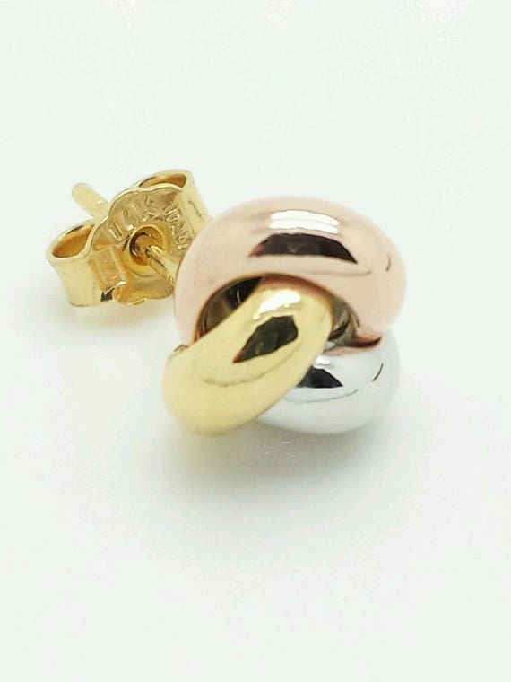 14k Gold Italian Tricolor High Polish Round Love Knot Stud Earrings 9mm Italy Mothers Day Gift Sale Etsy