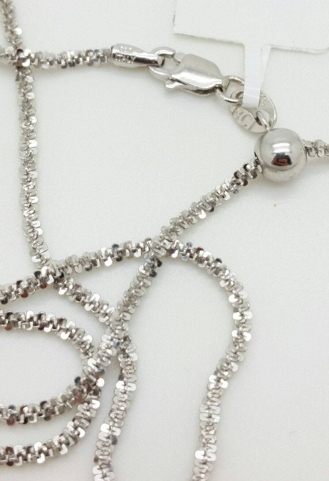925 Sterling Silver Solid Diamond Cut Sparkle Adjustable Chain Necklace ...