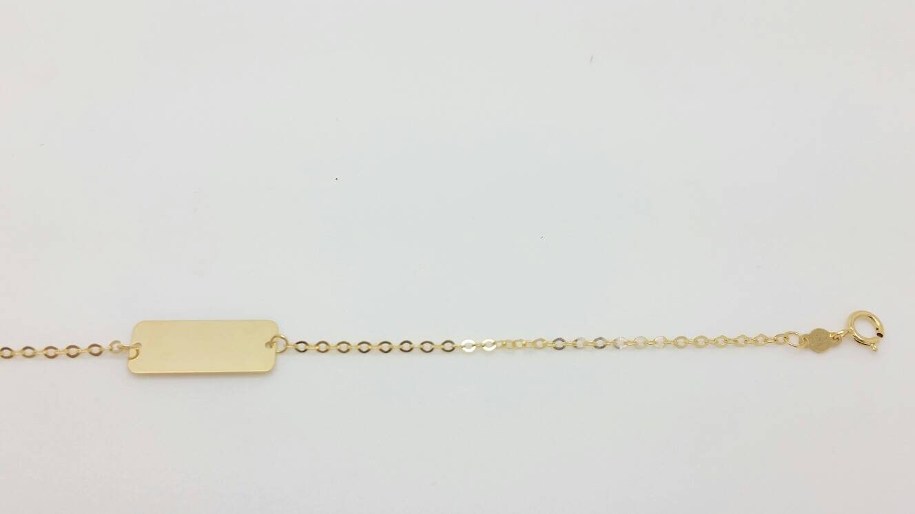 14k Solid Gold Horizontal Bar Bracelet Personalized | Etsy