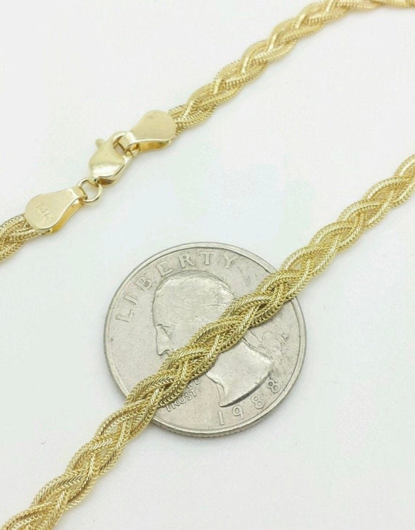 14k Solid Yellow or White Gold Braided Wheat Chain,foxtail Chain,wheat ...