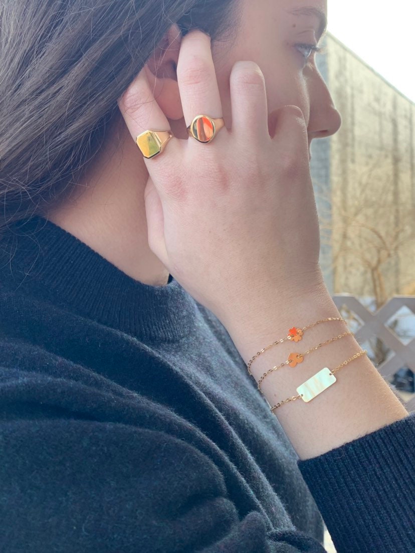 14k Solid Gold Horizontal Bar Bracelet Personalized | Etsy