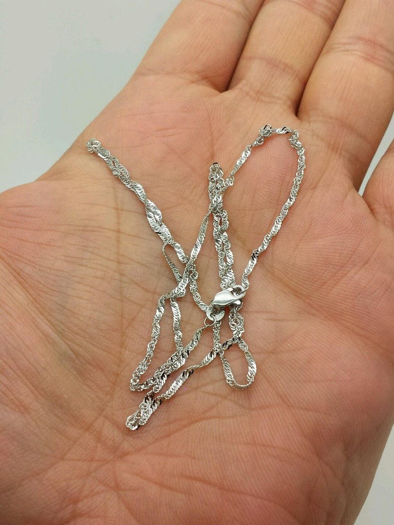 14k Solid White Gold Diamond Cut Singapore Twist Necklace Chain 0.8mm ...