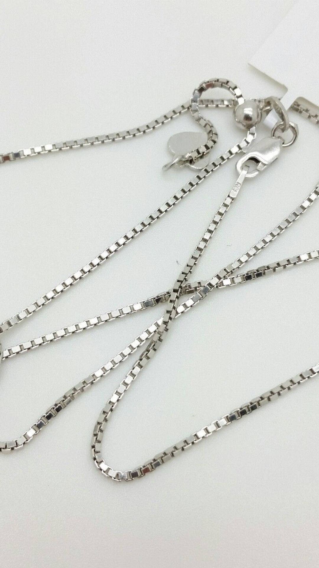 925 Solid Sterling Silver Italian Box Adjustable Chain Necklace 22" 1 ...