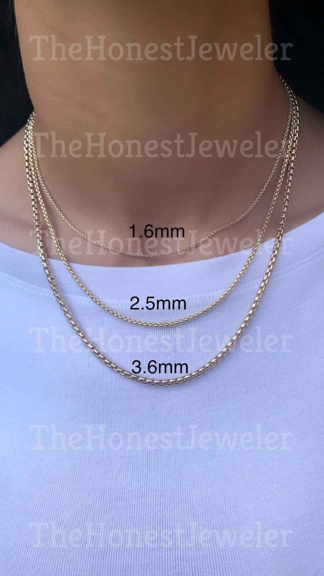 14k Solid Yellow Gold Round Box Chain, Link Chain, 1.6mm, 2.5mm, 3.6mm ...