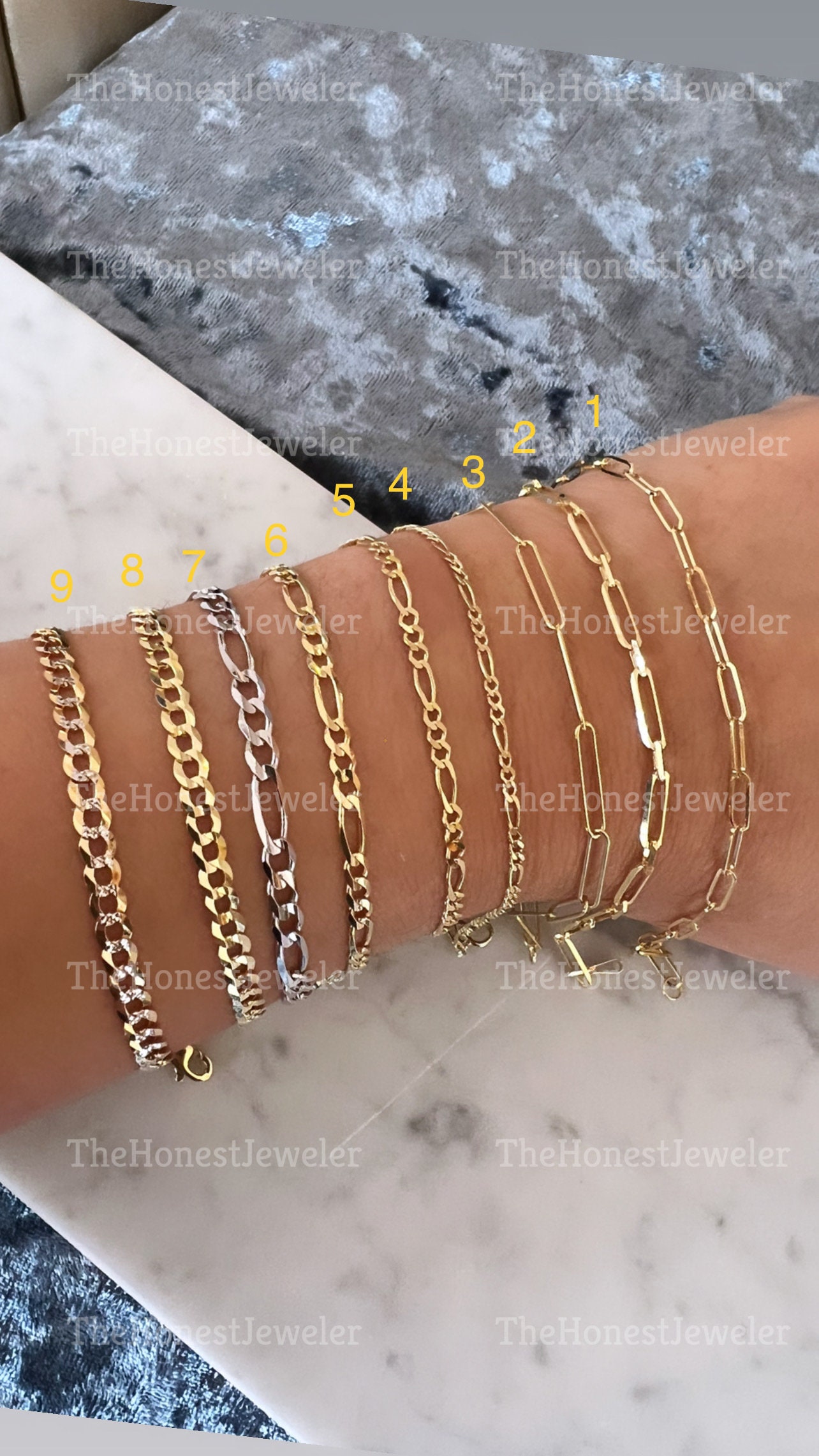 14k Solid Gold Chain Link Bracelets, Paperclip Bracelet, Figaro ...