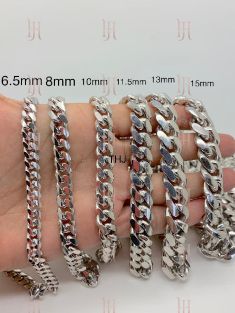 925 Solid Silver Miami Cuban Chainsilver Rhodium Curb - Etsy