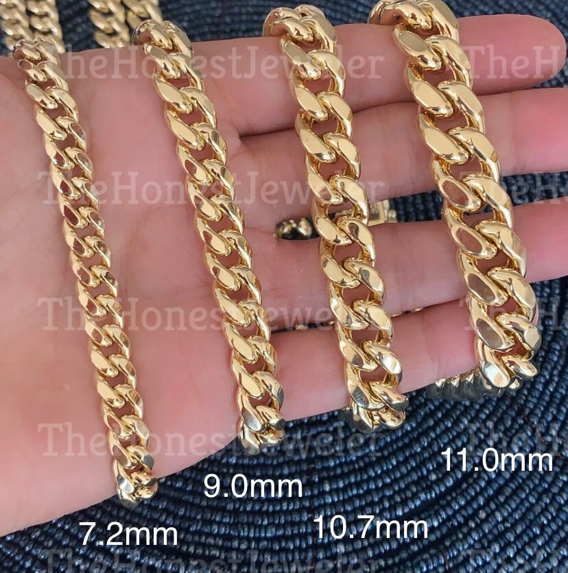 14k Yellow Semi Solid Gold Classic Miami Cuban Necklace / | Etsy