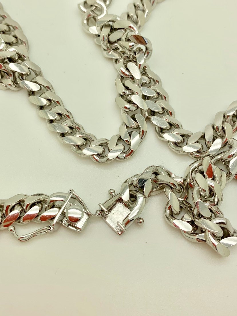 925 Solid Silver Miami Cuban Chainsilver Rhodium Curb - Etsy