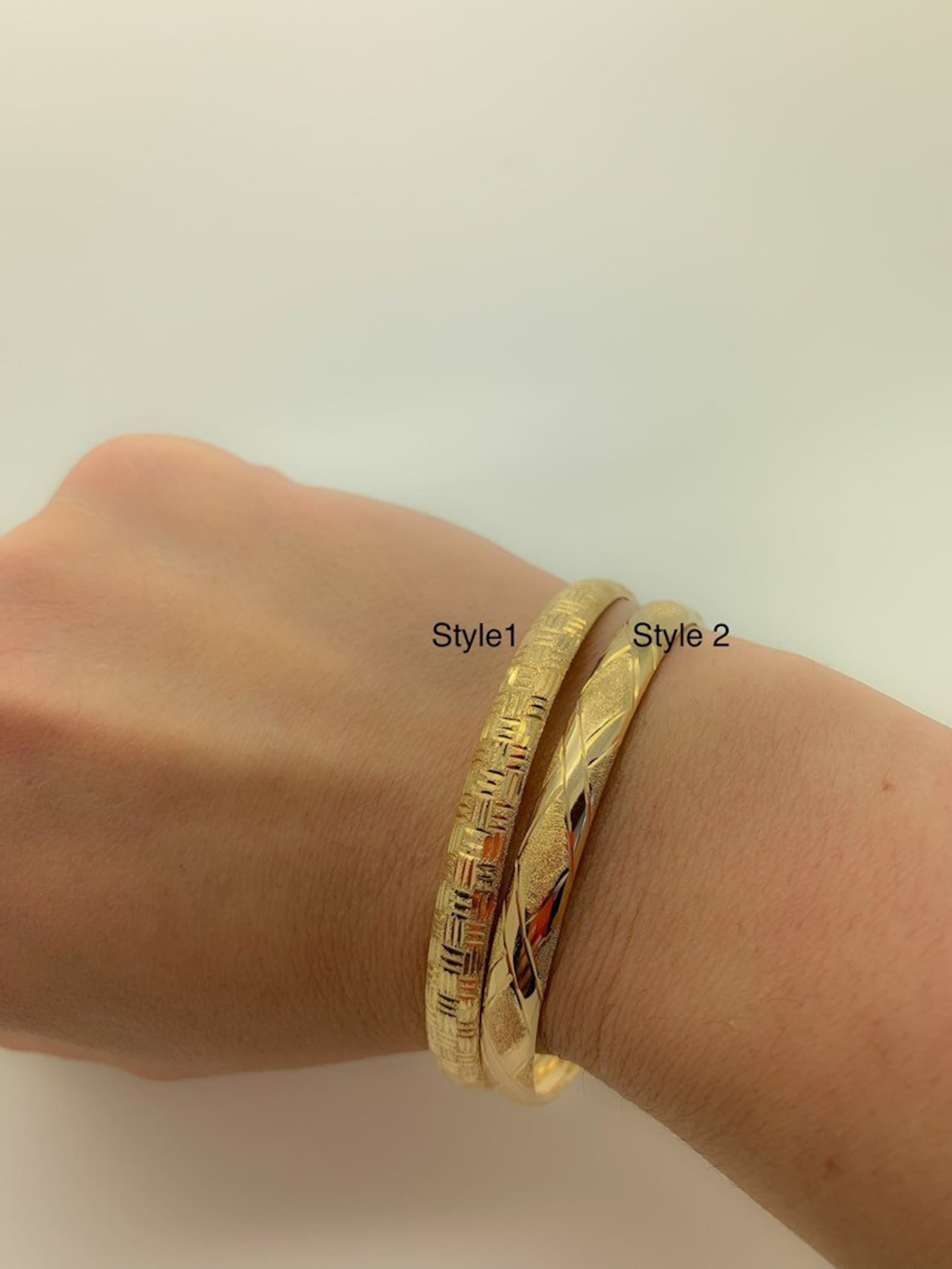 10k Yellow Gold Bangle Braceletdiamond Cut Banglestacking - Etsy