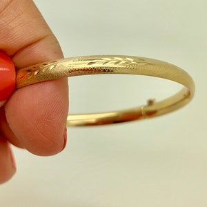 14K Yellow Gold Textured Baby Bangle Bracelet,real Gold Bangle,for ...