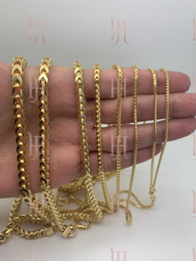 925 Silver 14k Gold Plated Square Box Franco Chain 1.2mm 1.5mm 2mm 2 ...