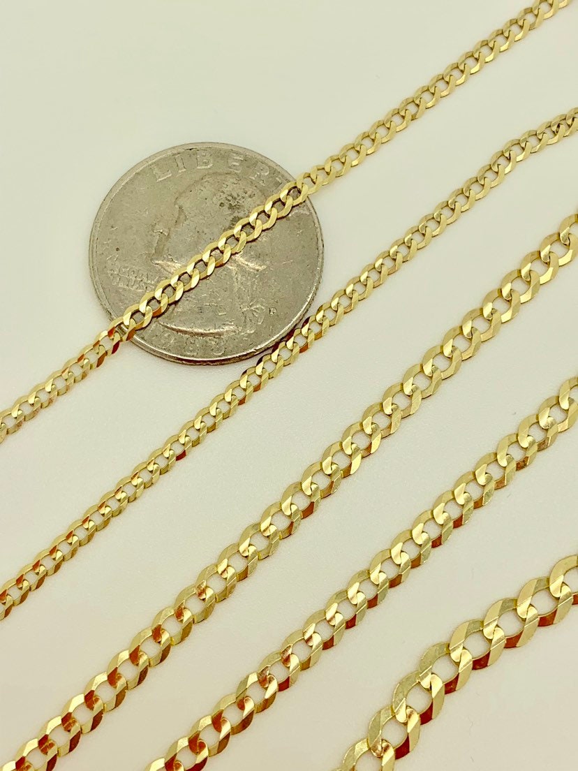 10k Solid Gold High Polish Cuban Curb Necklace Pendant Chain,2.6mm,3 ...