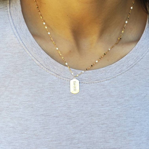 14k Gold Engravable Tag Necklace - Etsy