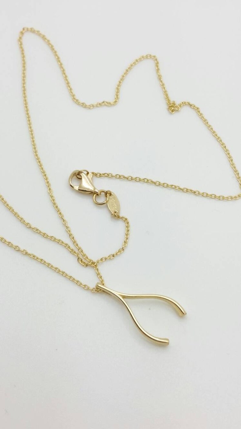 14k Solid Yellow Gold Wishbone Necklace Good Luck Charm - Etsy