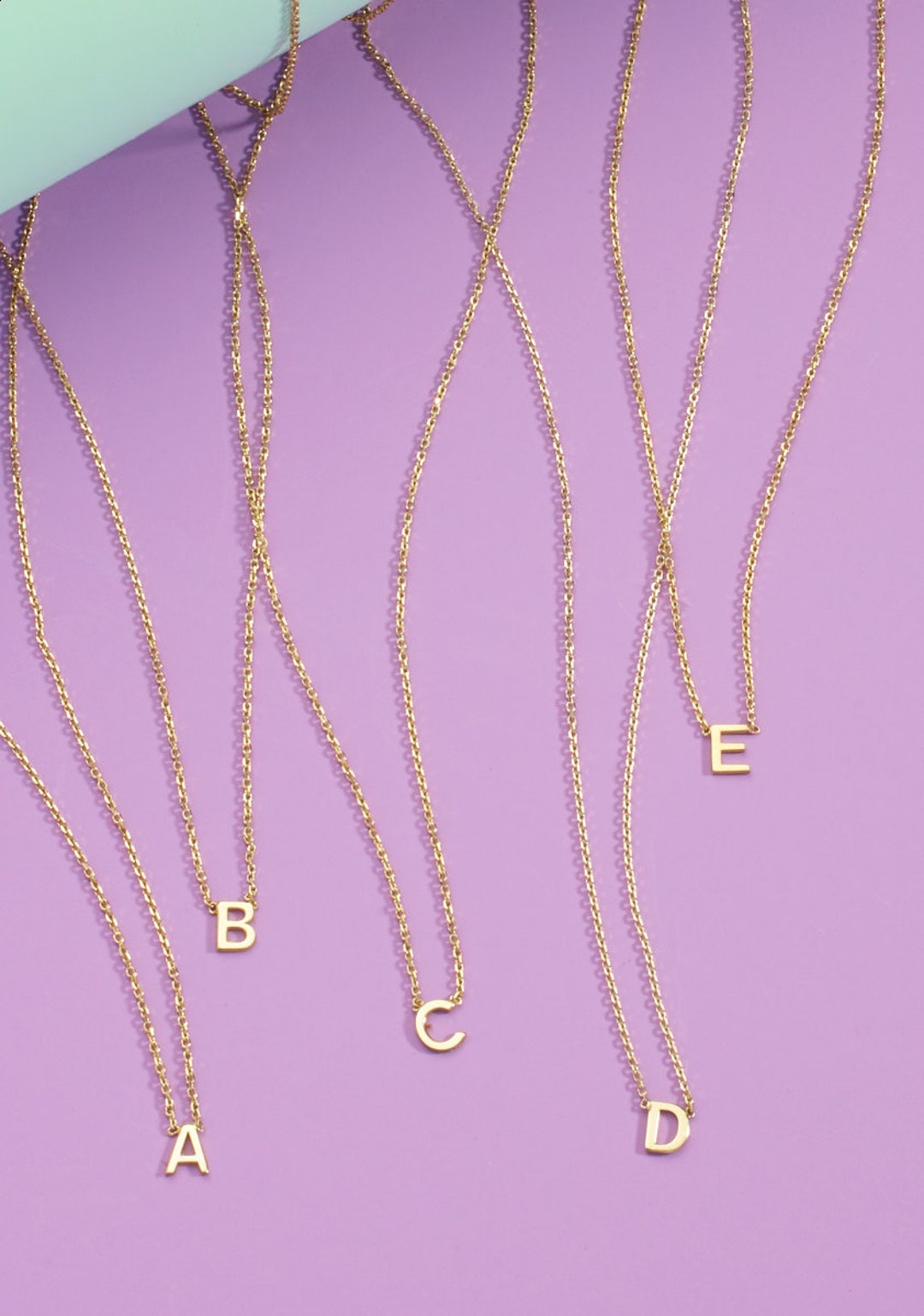 14k Solid Mini Gold Initial Necklace, Dainty Initial Pendant, Alphabet ...