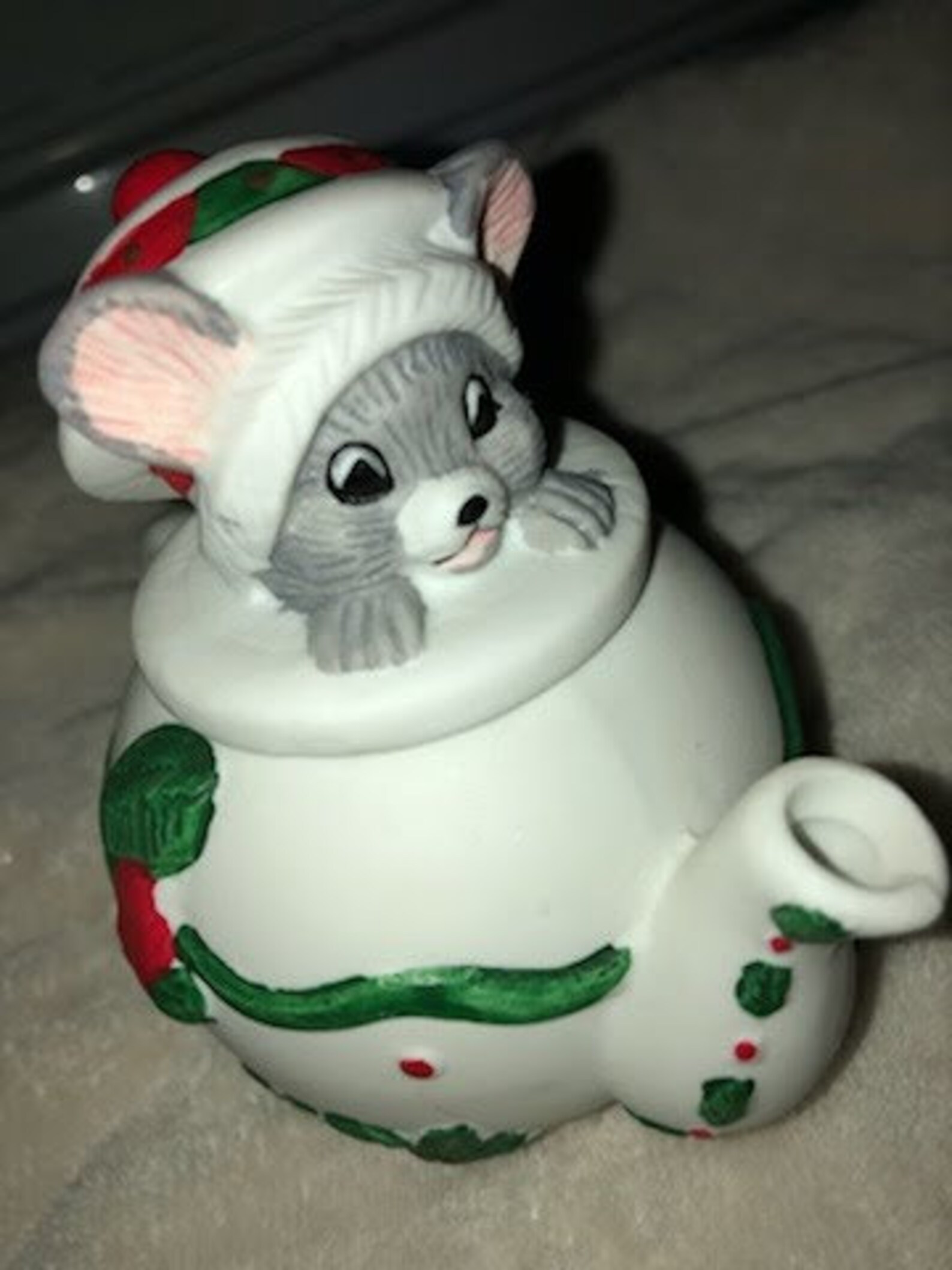 Porcelain Christmas Mouse in Teapot, Trinket Box, Hand Painted ...