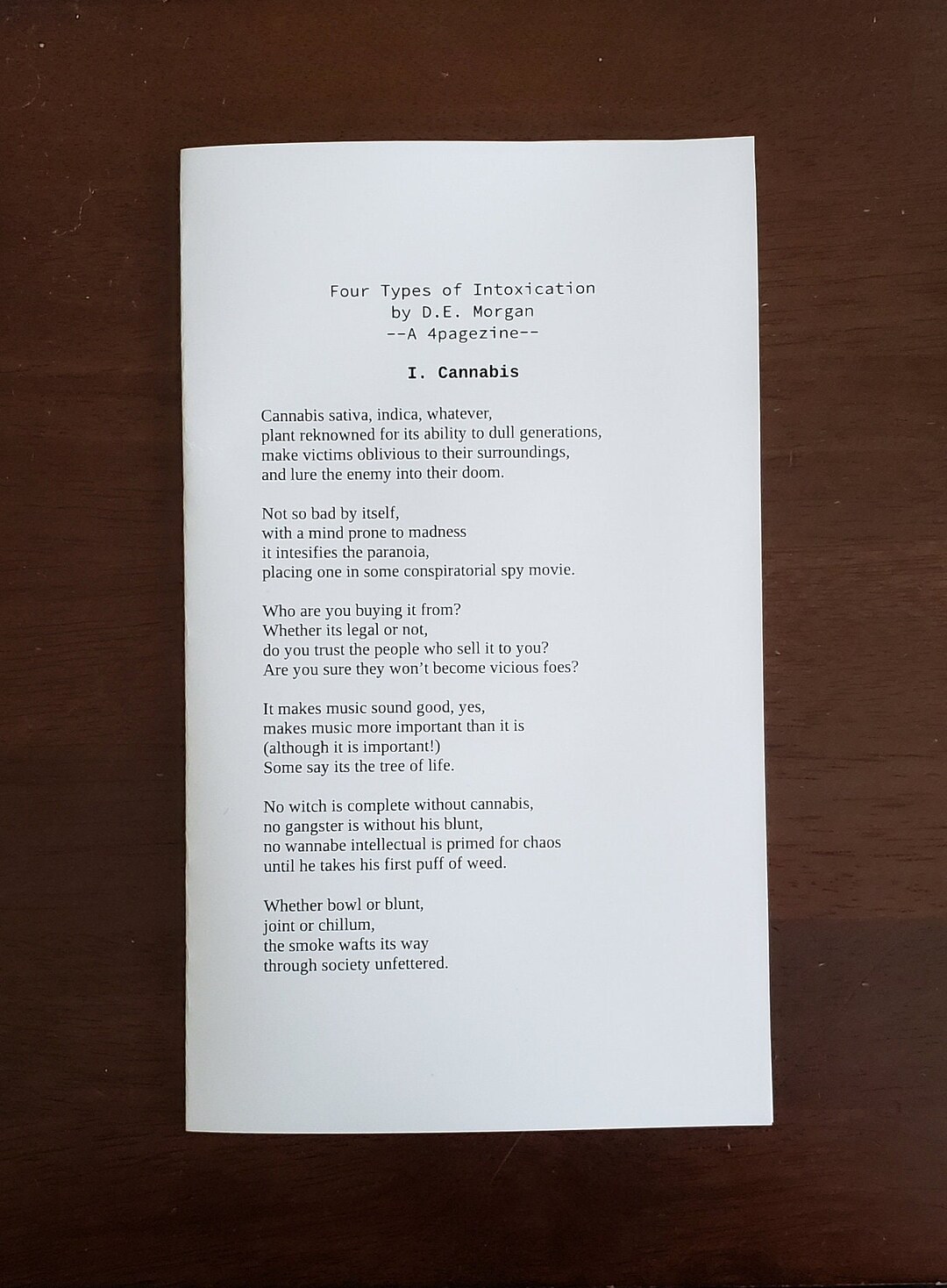 Poem: "four Types of Intoxication" by D.E. Morgan (4 Page Zine ...