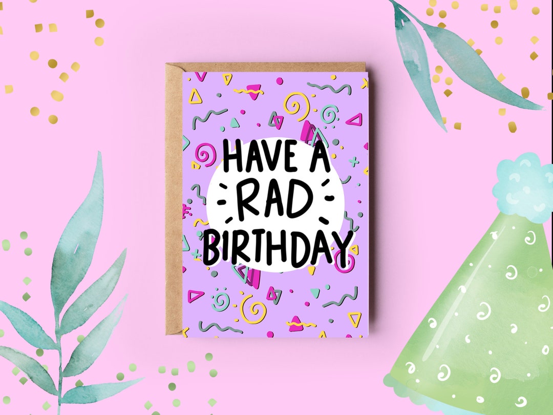 Have a Rad Birthday Birthday Card Awesome Bday Purple Card 90s Theme ...