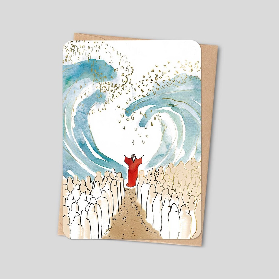 Moses Parting the Red Sea Christian Greeting Card – Bible Verse Card ...