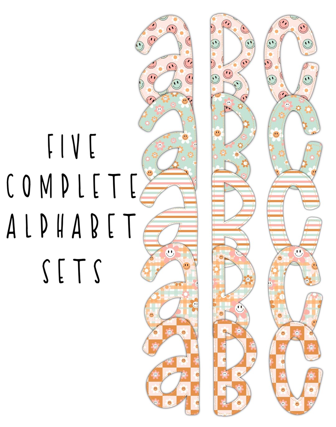 Five Full Alphabet Sets Retro Spring Alphabet Letter Pack, Faux ...