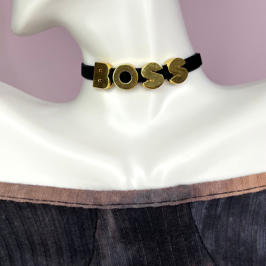BOSS | Name Word Choker | Stainless Steel & Velvet Choker Necklace ...