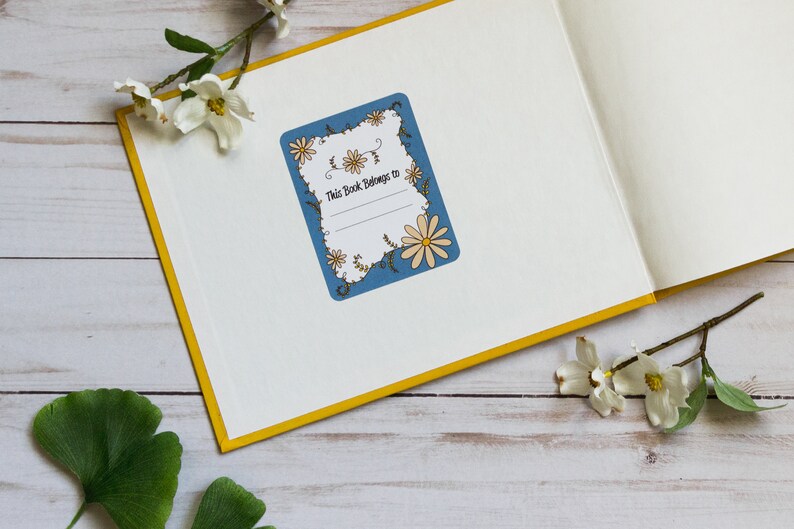 Blue Flower Bookplate Set 12 Stickers - Etsy