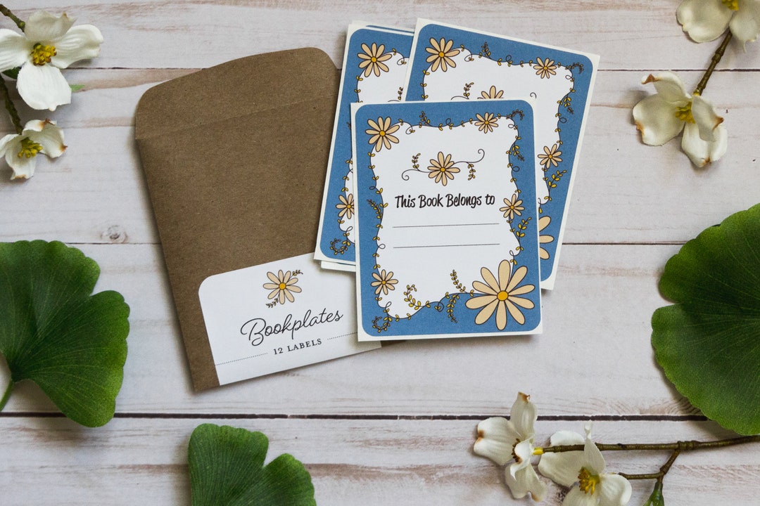 Blue Flower Bookplate Set 12 Stickers - Etsy