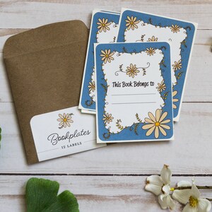 Blue Flower Bookplate Set 12 Stickers - Etsy