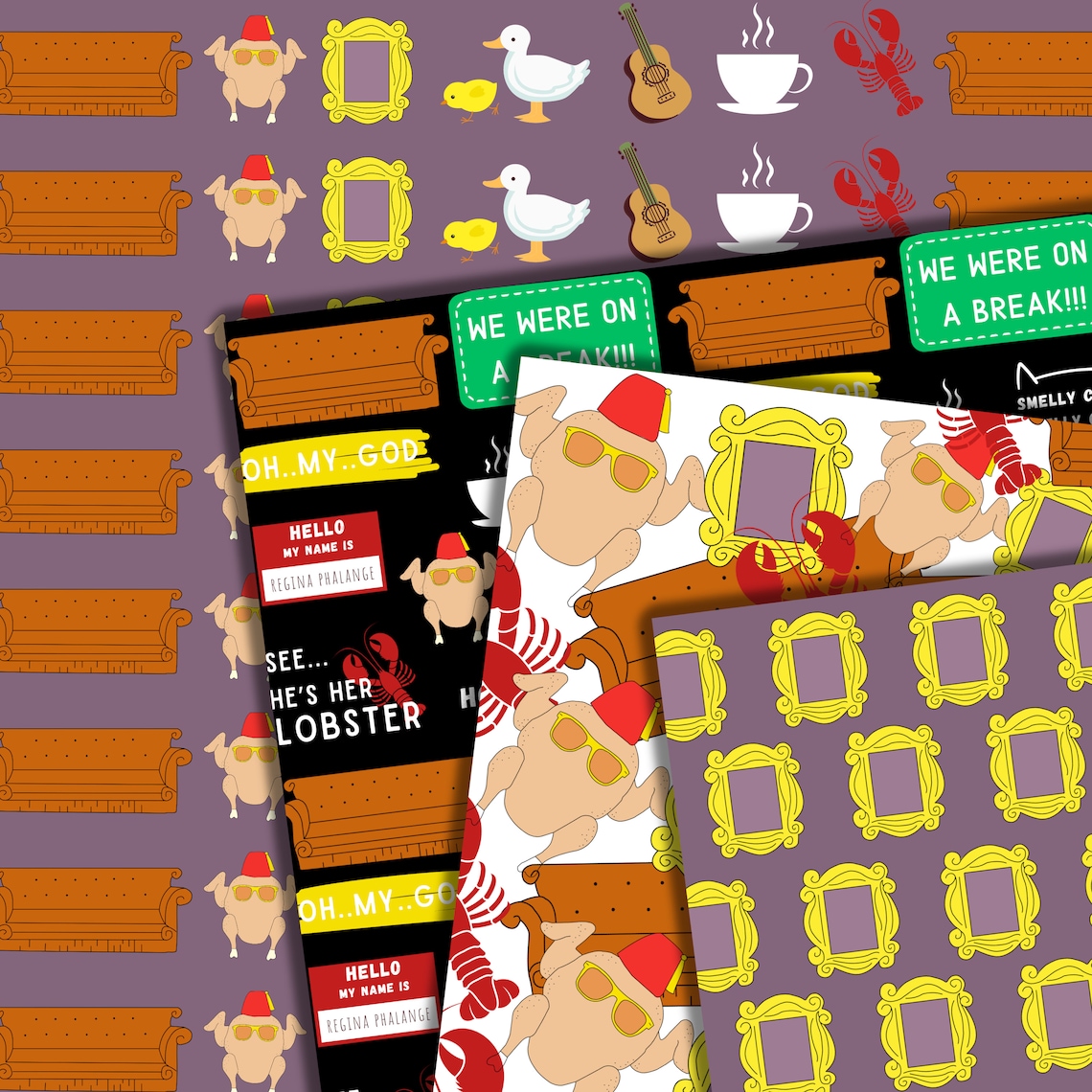Friends Digital Paper, Friends Sitcom, 90's TV Show Patterns, Scrapbook ...