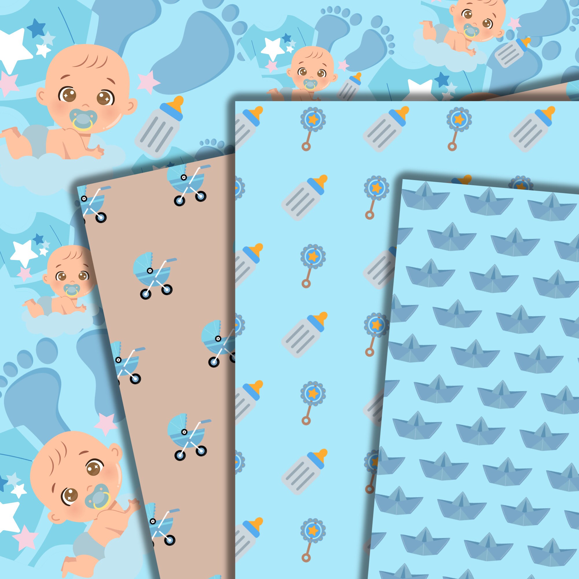 Baby Boy Digital Paper Pack, Scrapbook Papers, Baby Boy Wallpaper, Baby ...