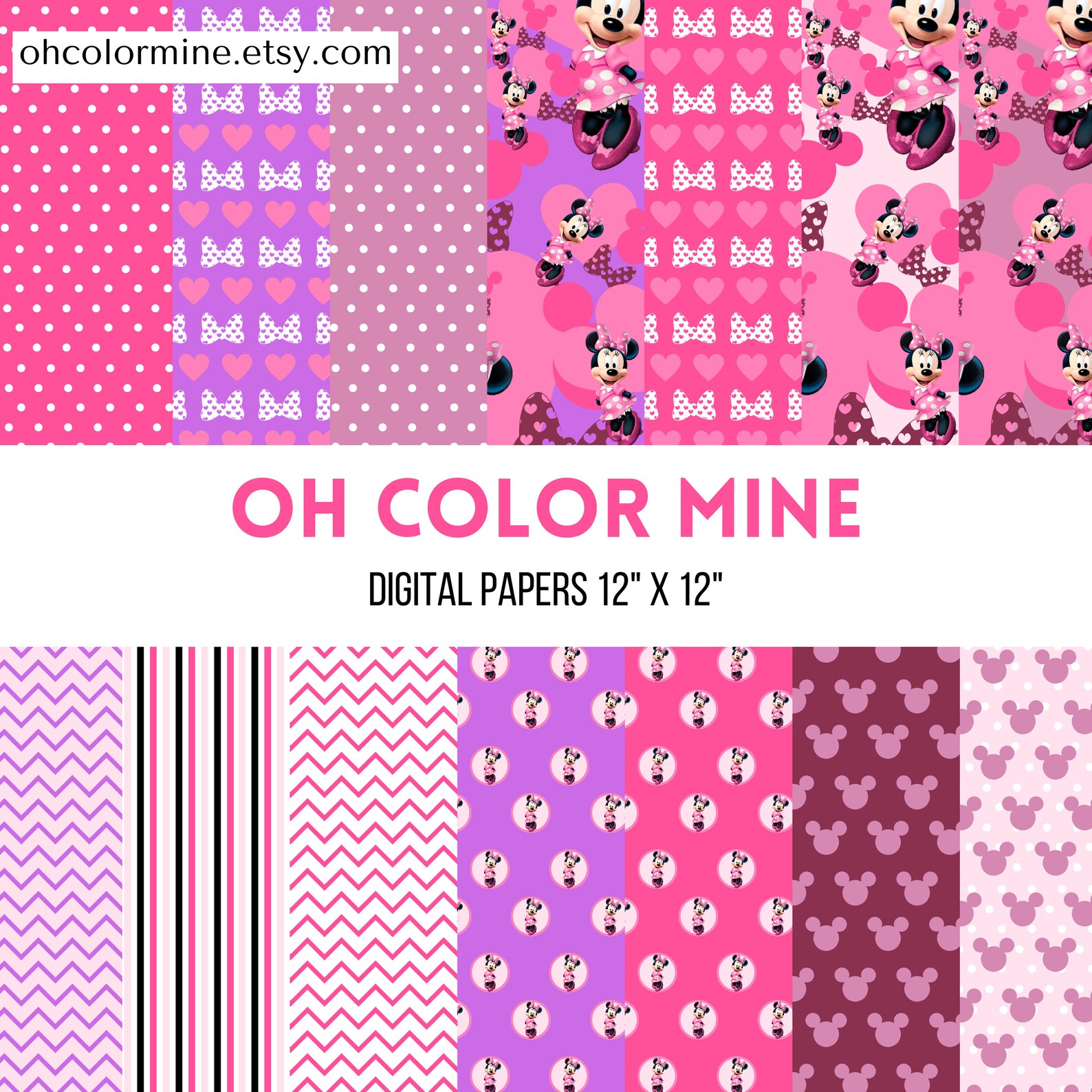 Minnie Mouse Digital Paper Pack, Scrapbook Papers, Minnie Wallpaper ...