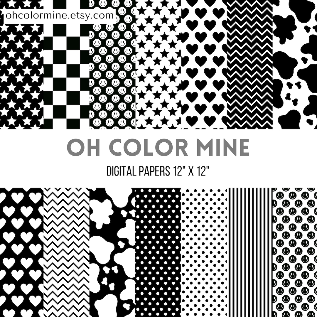 Black and White Digital Paper Pack, Scrapbook Papers, Black and White ...