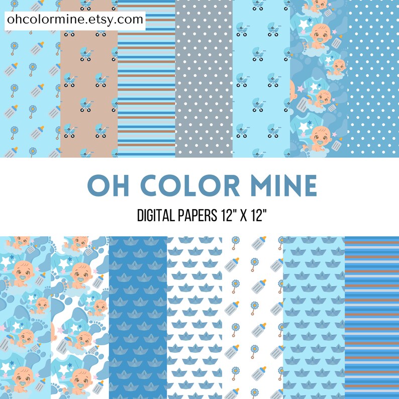 Baby Boy Digital Paper Pack, Scrapbook Papers, Baby Boy Wallpaper, Baby ...