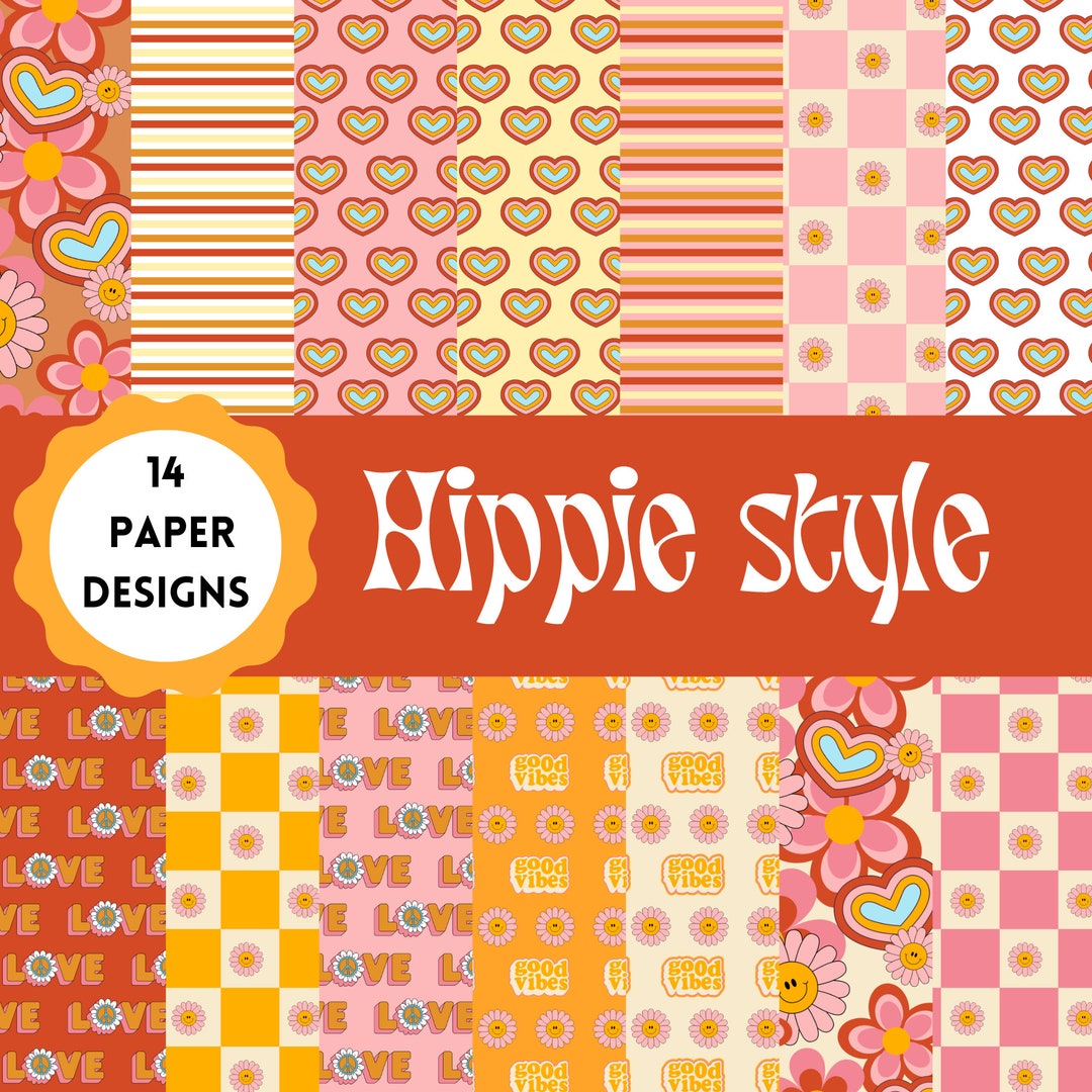 Hippie Retro Digital Paper Pack Scrapbook Papers Hippie - Etsy
