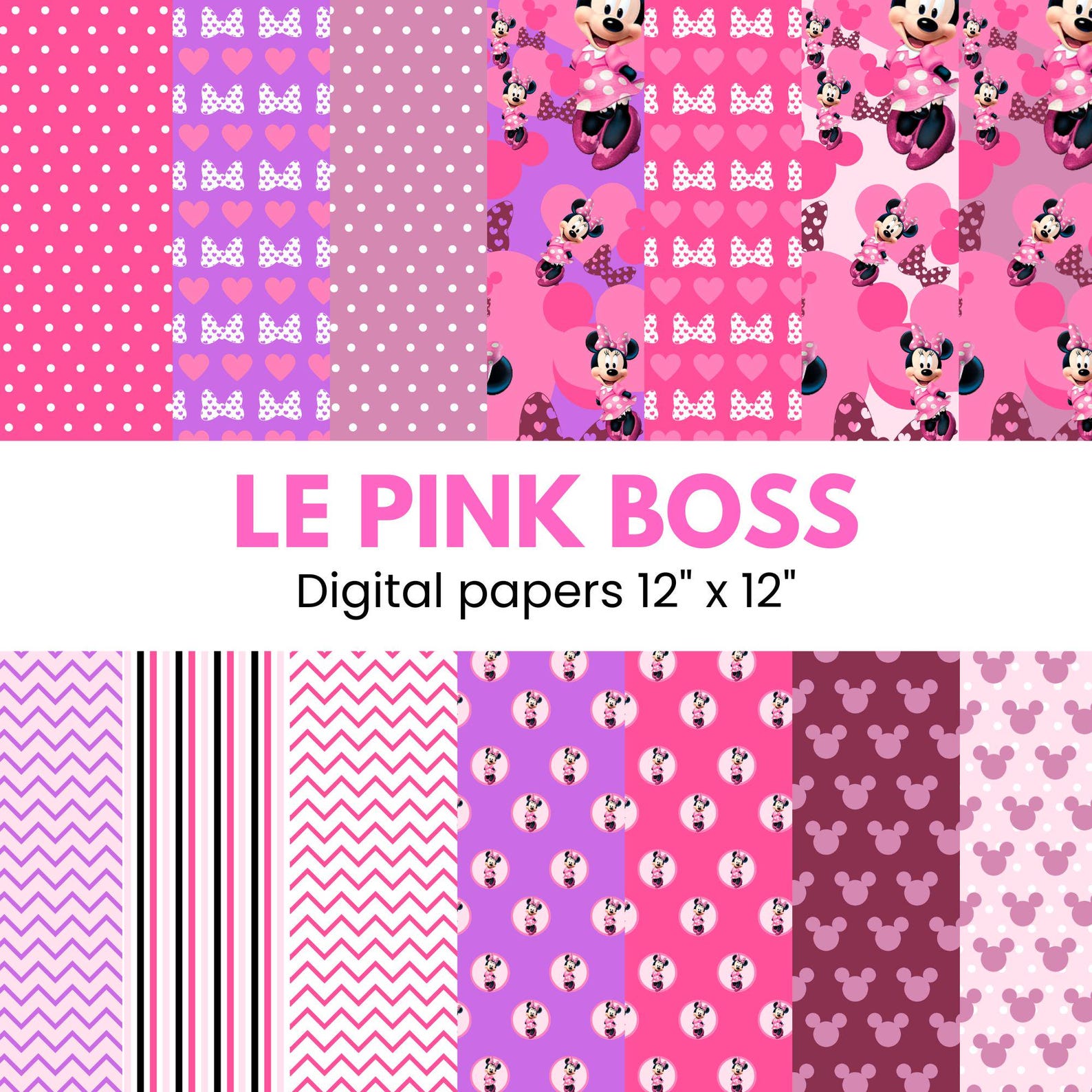 Minnie Mouse Digital Paper Pack, Scrapbook Papers, Minnie Wallpaper ...