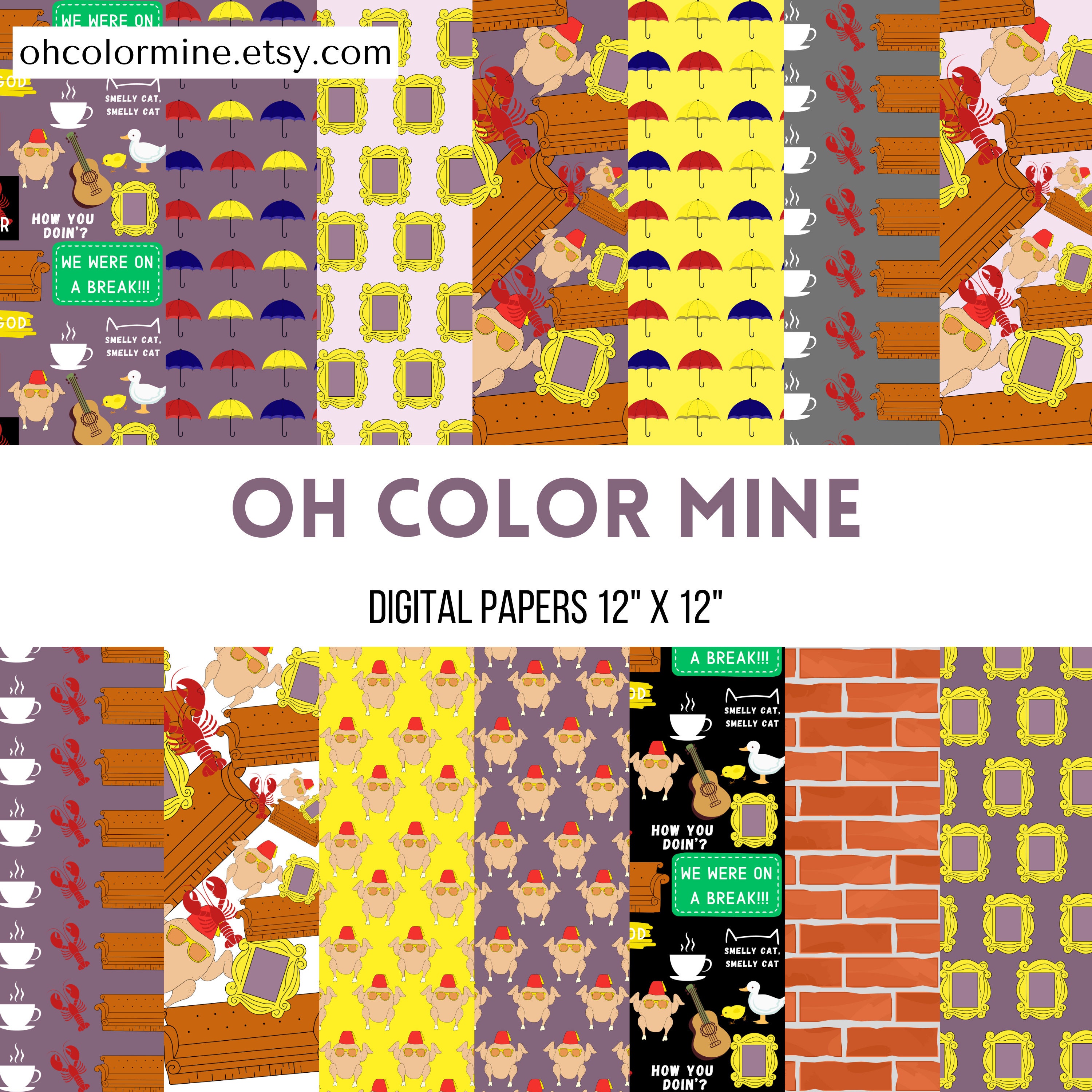 Friends Digital Paper, Friends Sitcom, 90's TV Show Patterns, Scrapbook ...