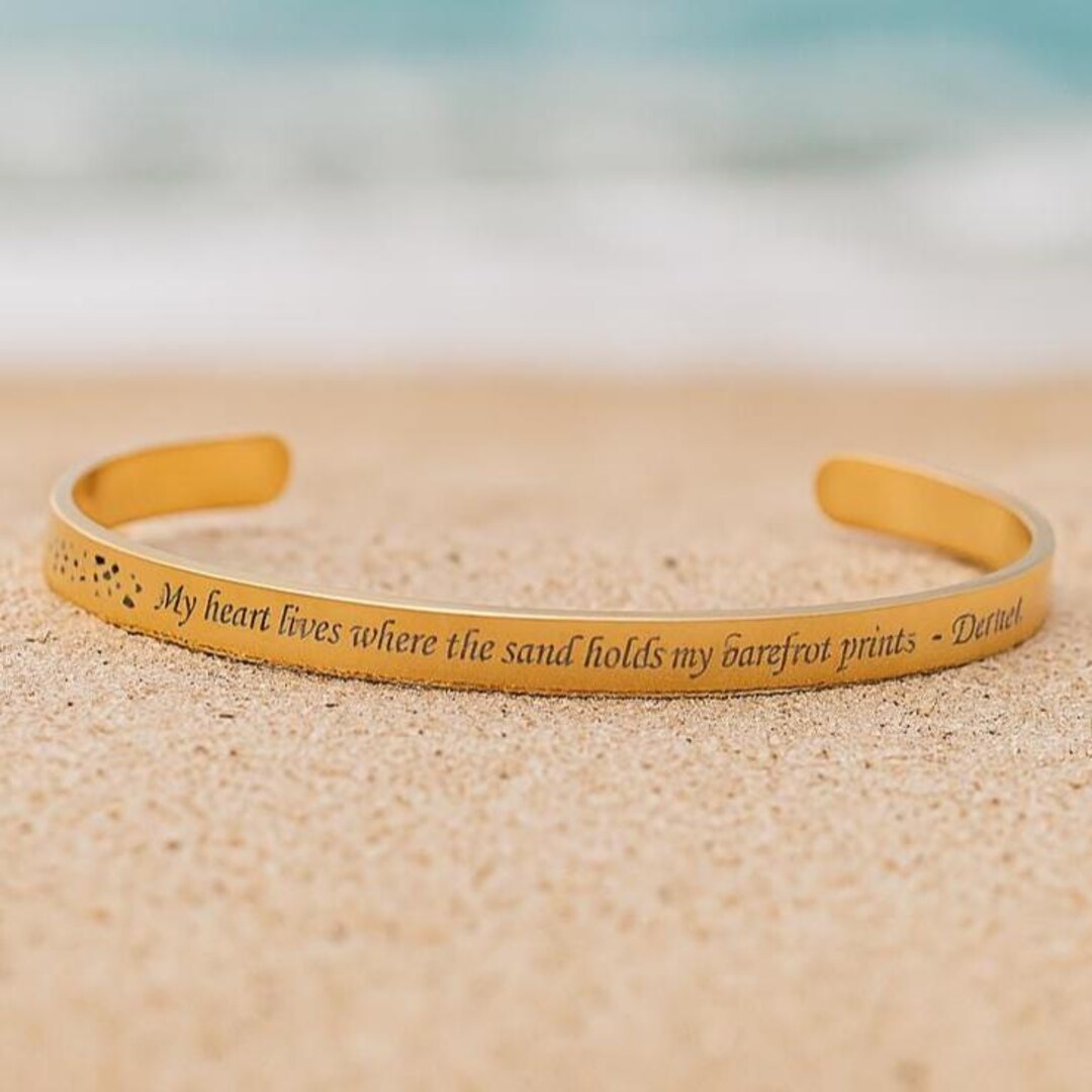 Personalized Beach Lover Bangle Bracelet: Barefoot Prints, Custom Name ...