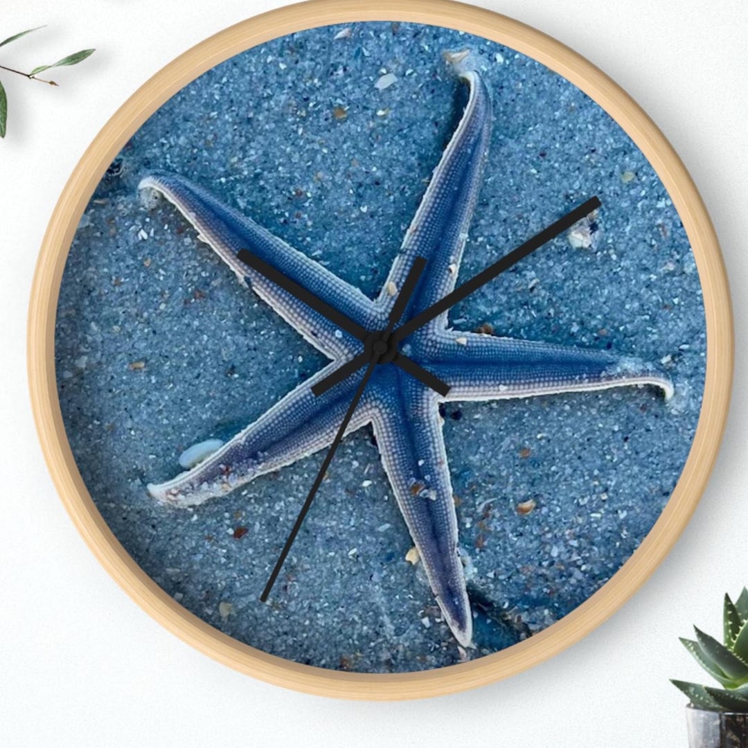 Coastal Clock, Nautical Blue Starfish Beach House Clock, Beach Home ...