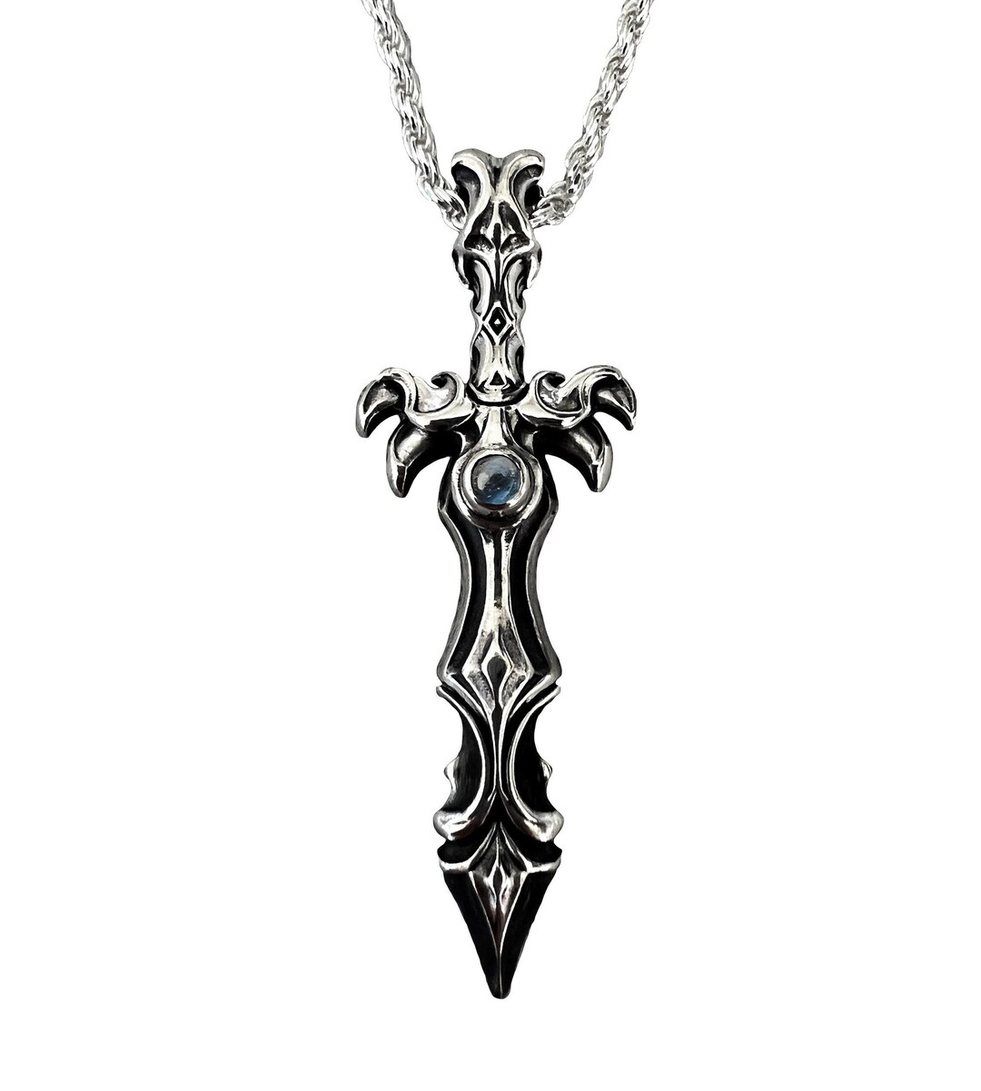 Lotus Sword: Handcrafted Sterling Silver Sword Pendant With London Blue ...