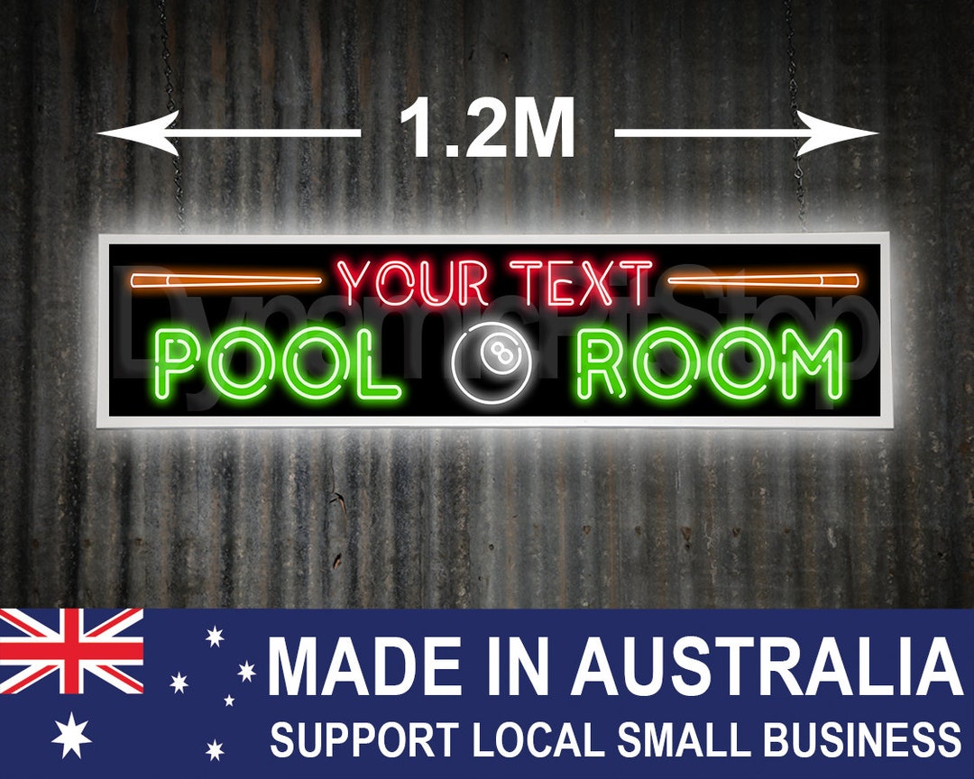 Custom Illuminated Pool Room Sign: LED Neon Style Lightbox, Australian ...