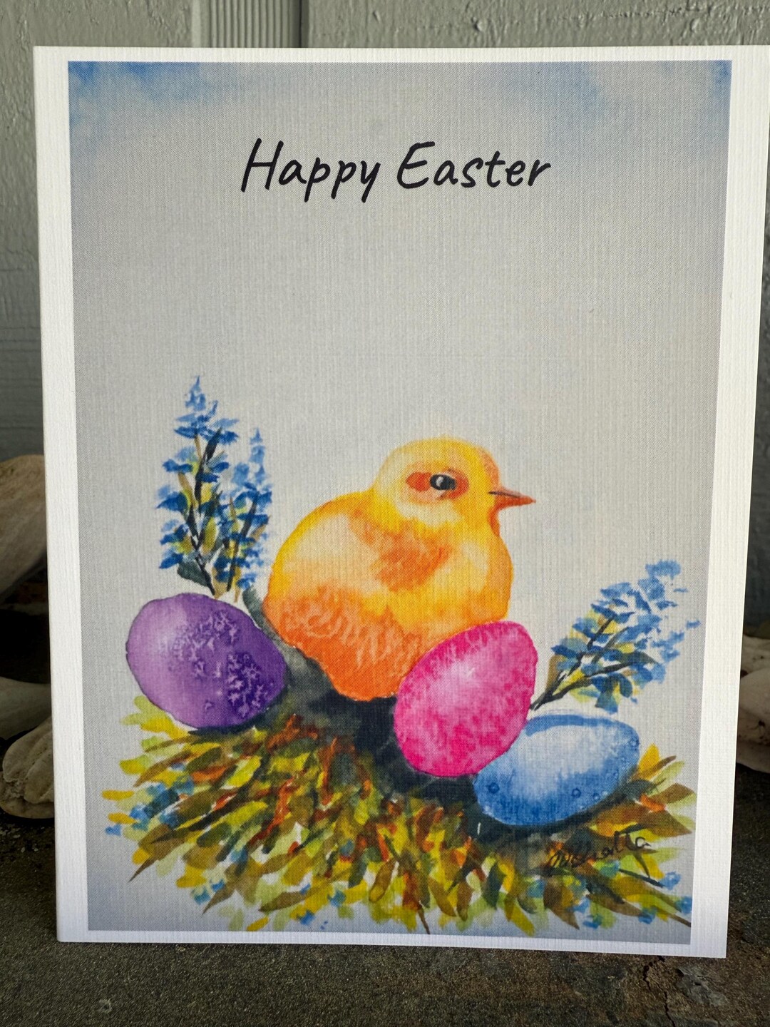 Happy Easter Greeting Card. Chick and Colorful Eggs, Hand-painted Then ...