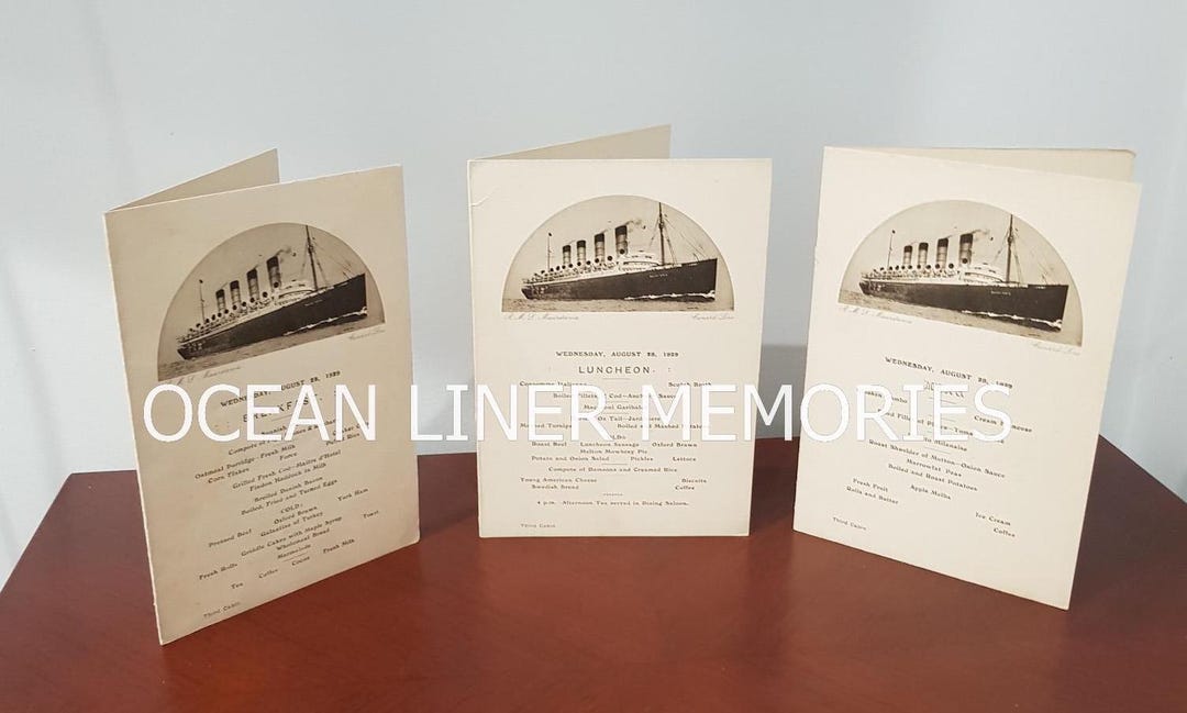 RMS Mauretania Cunard Line Steamship Breakfast Lunch & Menu 3 Menu's ...