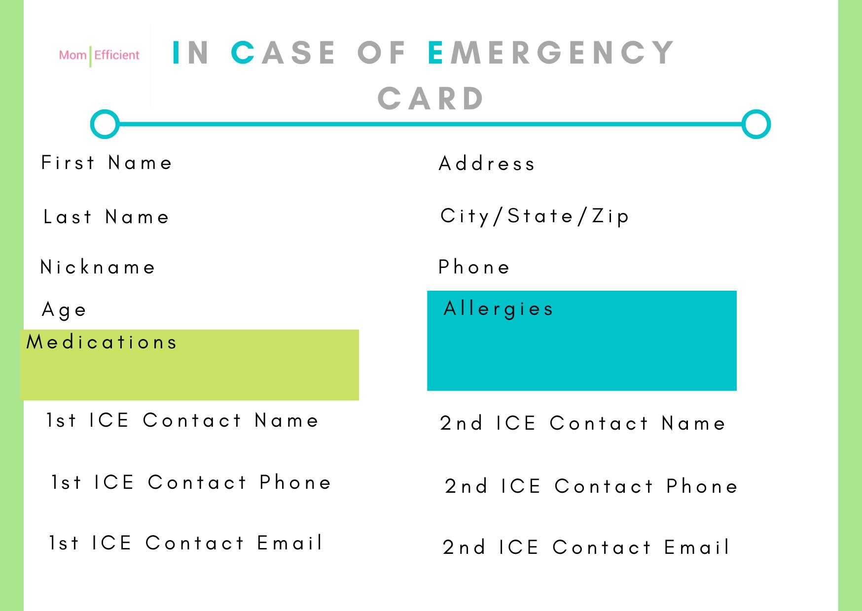 Printable Backpack Wallet ICE Cards | in Case of Emergency Contact ...