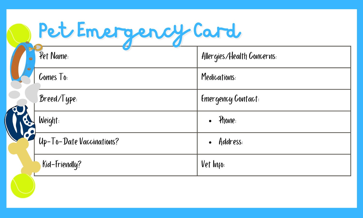 Keep Your Pets Safe With Printable Emergency Contact Card | Instant ...
