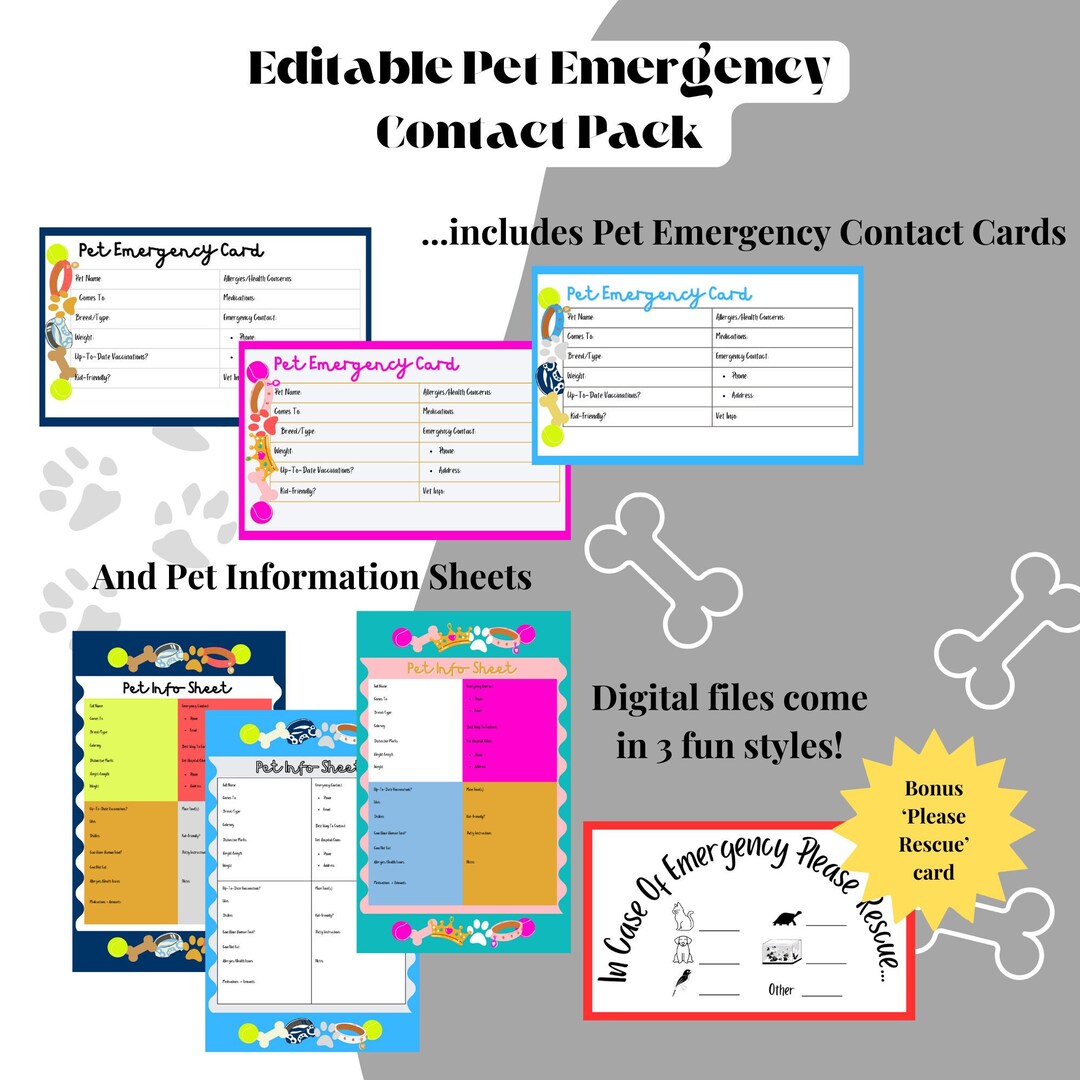 Keep Your Pets Safe With Printable Emergency Contact Card | Instant ...