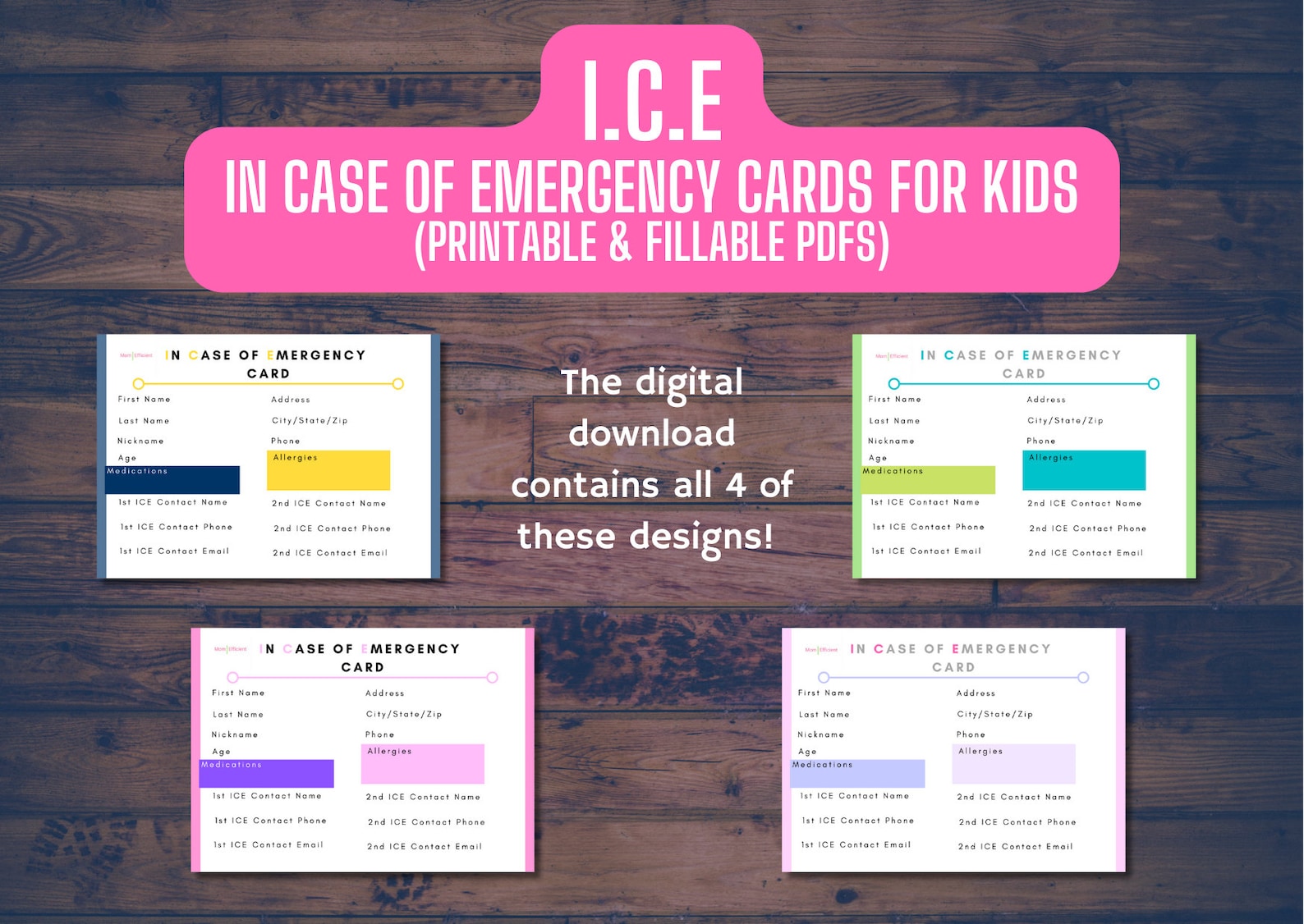 Kids Emergency Info Card | Backpack Safety Card | Editable | Instant ...