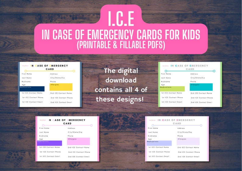 Kids Emergency Info Card | Backpack Safety Card | Editable | Instant ...